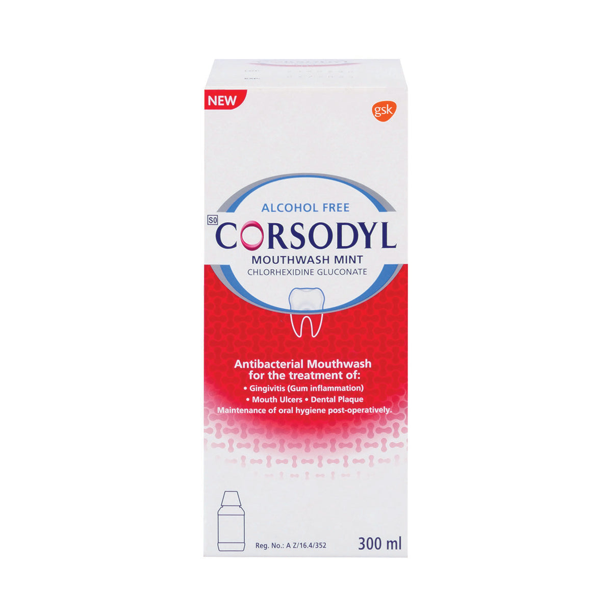 Corsodyl Antibacterial Mouthwash Mint Alcohol Free 300ml - Maximed