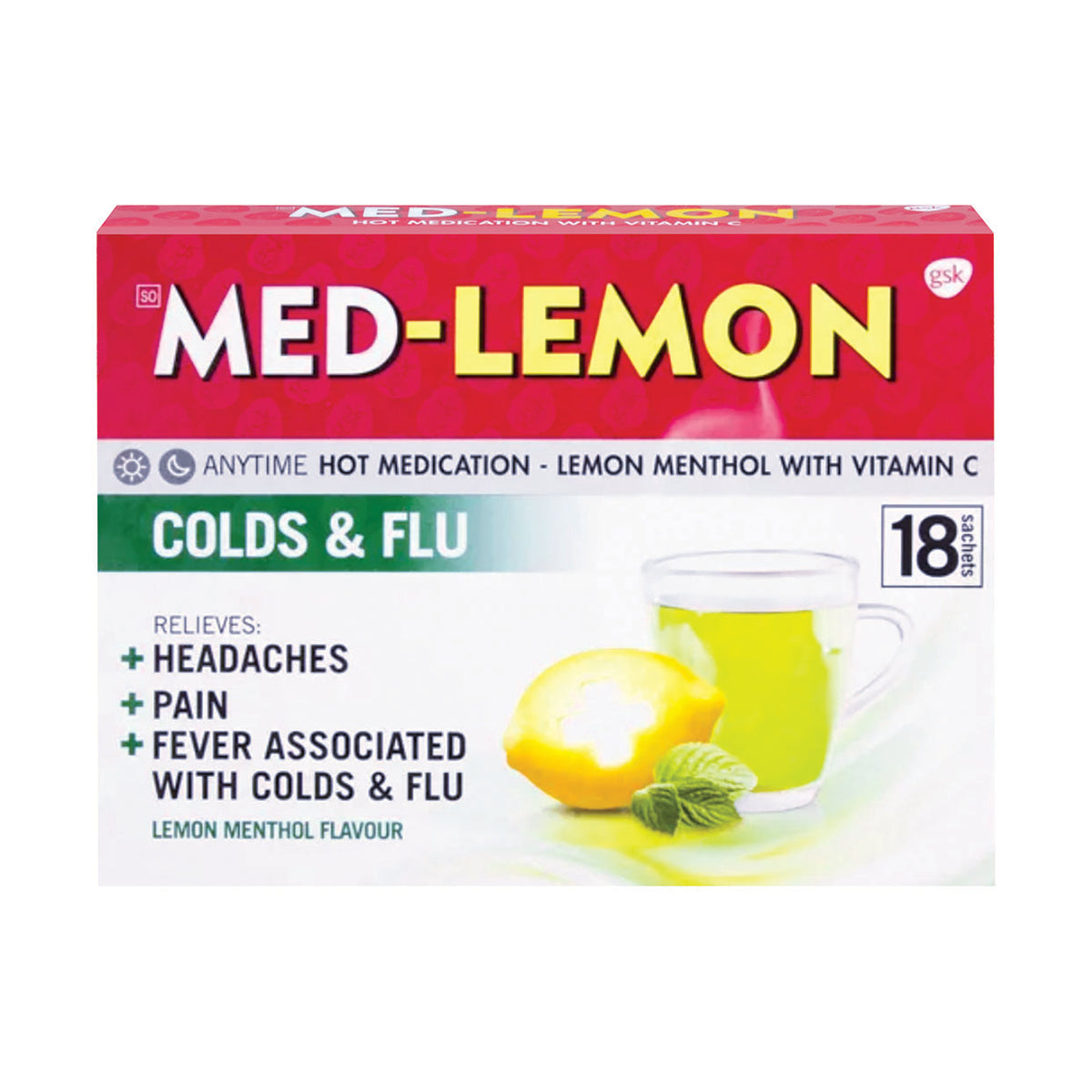 Med-Lemon Hot Medication Lemon Menthol With Vitamin C 18 Sachets - Maximed
