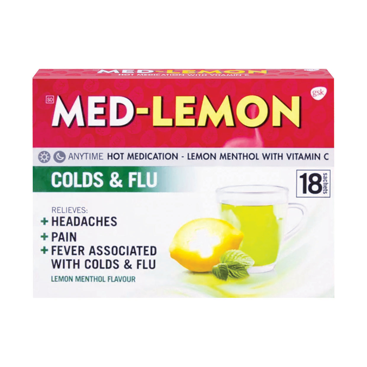 Med-Lemon Hot Medication Lemon Menthol With Vitamin C 18 Sachets - Maximed