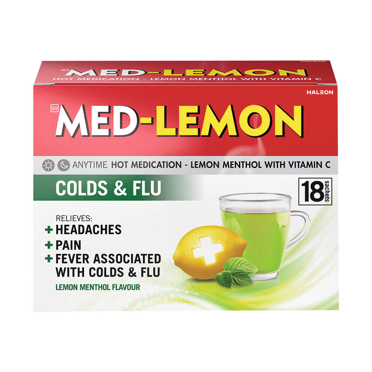 Med-Lemon Hot Medication Lemon Menthol With Vitamin C 18 Sachets - Maximed