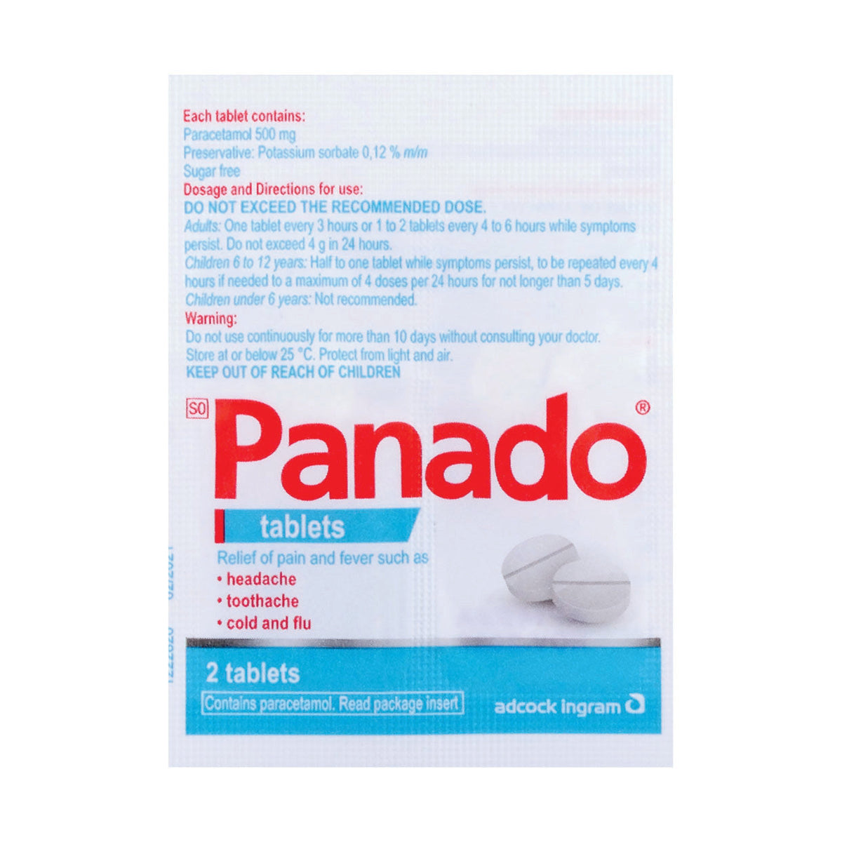 Panado Paracetamol 500mg 2 Tablets - Maximed